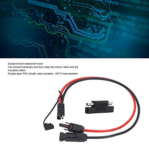 Solar Panel to SAE Adapter Cable 10AWG 0.60m PV Connector Solar Extension Cable with Waterproof Cap for Automobiles, Solar Devices