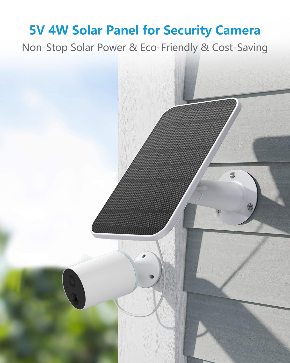Solar Panel Compatible with Eufycam 2C/2C Pro/E40/E20/2/2 Pro/E, 5V 4W Solar Panels for Camera, Continuous Power Supply, Micro USB & Type-C Port 9.8ft Cable, IP65 Waterproof, Secure Wall Mount, 2 Pack