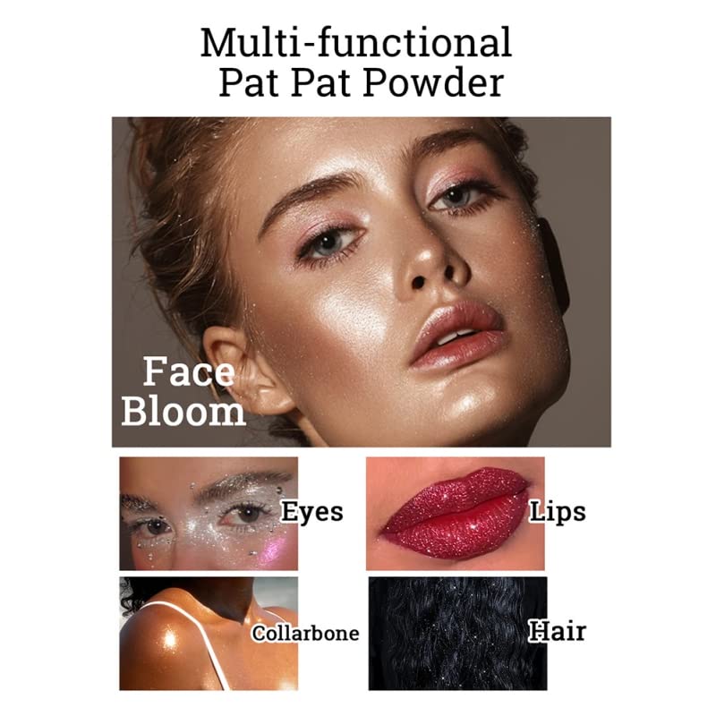 Polvo De Hadas Makeup Powder, Highlighter Powder Stick Body Shimmer Patting Powder Glitter High Gloss Sparkle Loose Brighten Face Body Lips Eyes Glow Cosmetic White Moonbeam (6 Colors Set)