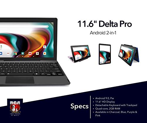 RCA 11 Delta Pro 11.6 Inch Quad-Core 2GB RAM 32GB Storage IPS 1366 x 768 Touchscreen WiFi Bluetooth with Detachable Keyboard Android 9.0 Tablet (11.6", Blue)