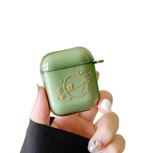 ZTOFERA Clear Case for Apple Airpods 1 & 2, Shockproof Protective Airpods Case Cover, Cute Planet Heart Pattern for Girls Boys Women, Anti-Scratch Portable Airpods Charging Case, Green