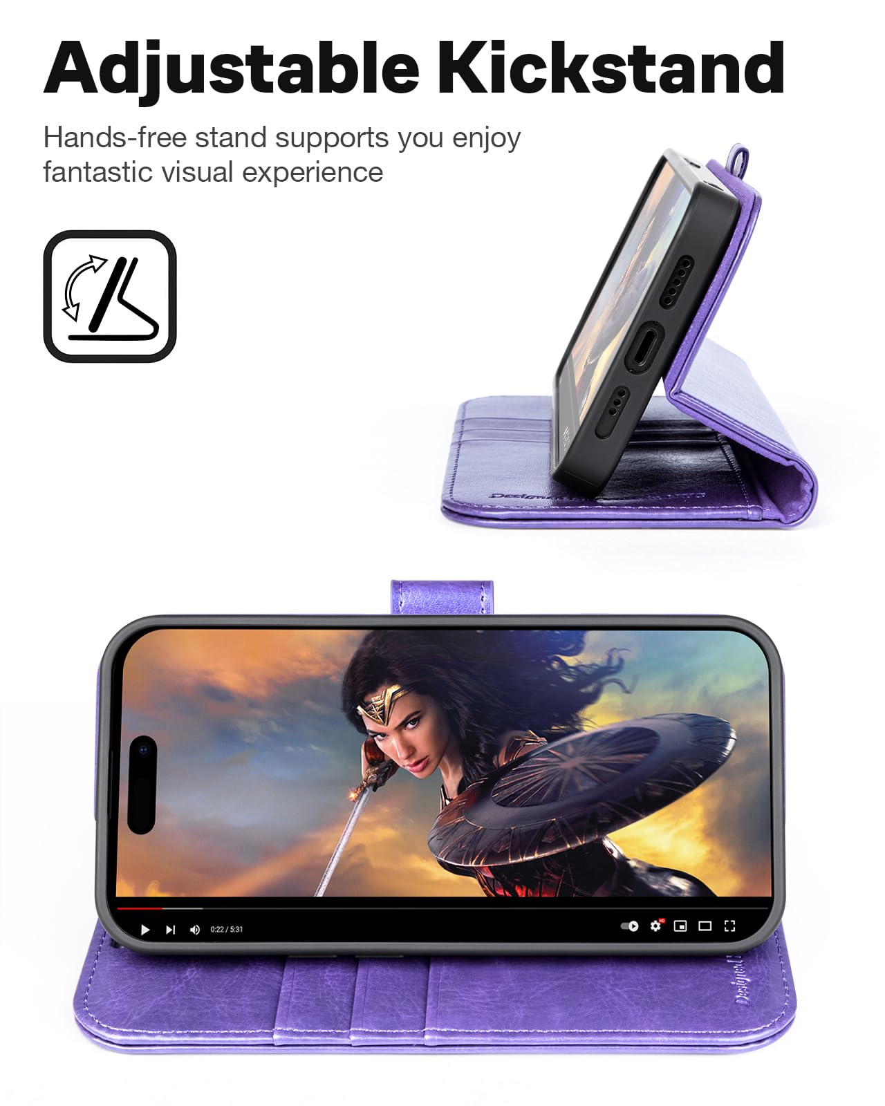 OCASE for iPhone 15 Pro Detachable Wallet Case with Card Holder, [2 in 1] PU Leather Flip Folio Case with RFID Blocking Magnetic Stand Removable Shockproof Phone Cover 6.1 Inch, Purple
