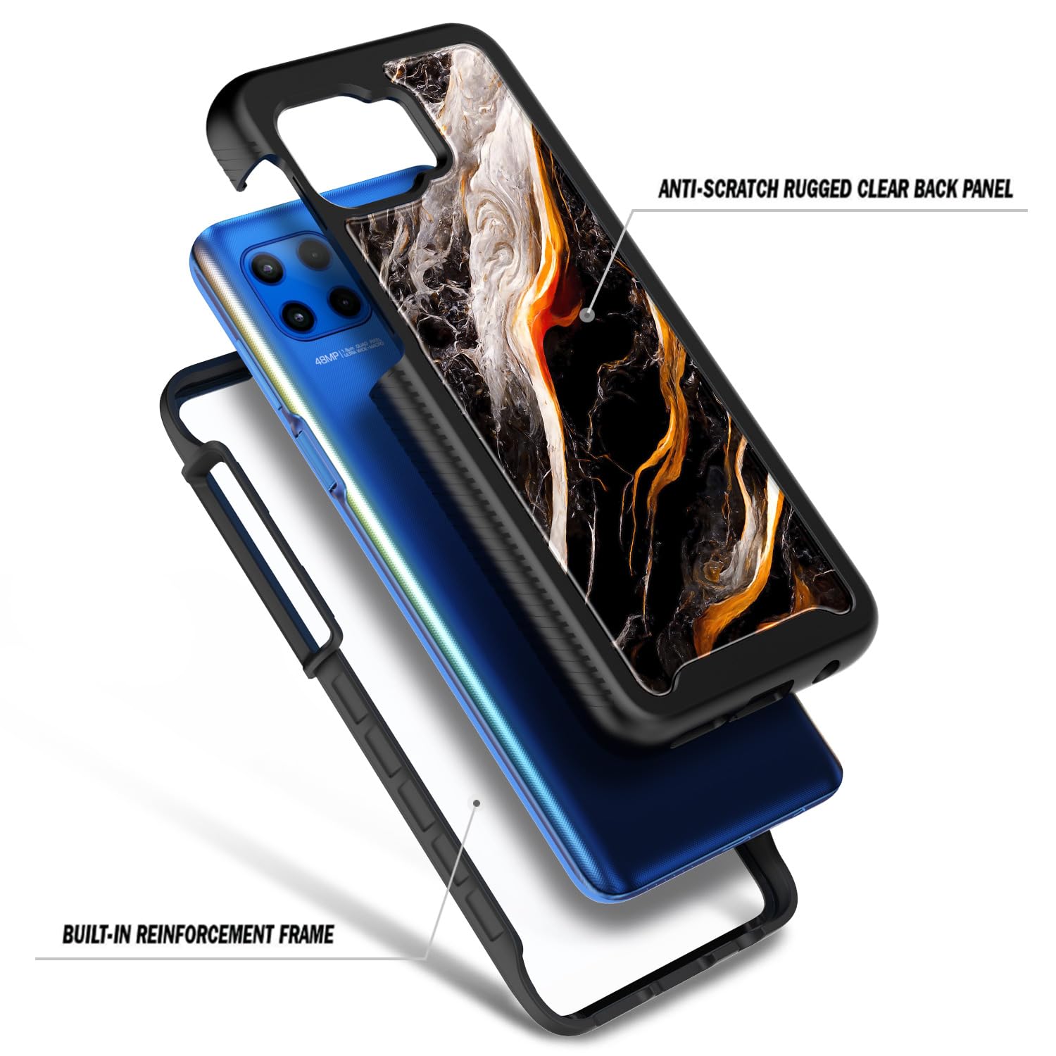NZND Case for Motorola Moto One 5G / 5G UW/G 5G Plus with [Built-in Screen Protector], Full-Body Protection Bumper, Shockproof Protective, Impact Resist Case Cover (Black Marble)