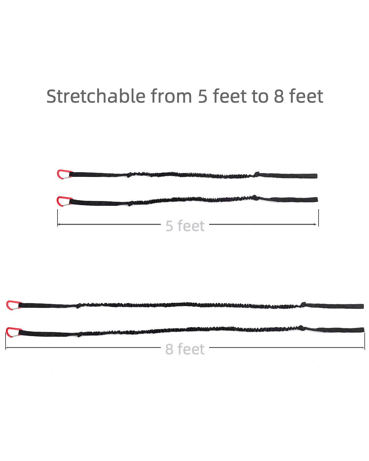 OCEANBROAD 2 PCS 5-8 Feet Stretchable Paddle Strap with Carabiner Secure Leash Lanyard Rope for SUP Kayak Canoe Paddle Fishing Pole Rod