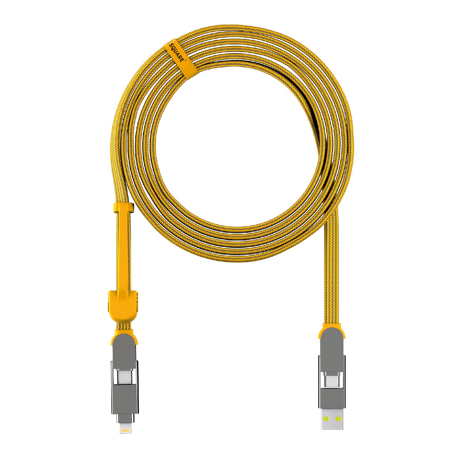 Rolling Square inCharge XL 6-in-1 Multi Charging Cable, Portable USB and USB-C Cable with 100W Ultra-Fast Charging Power, 10 Ft/3m, Summit Yellow