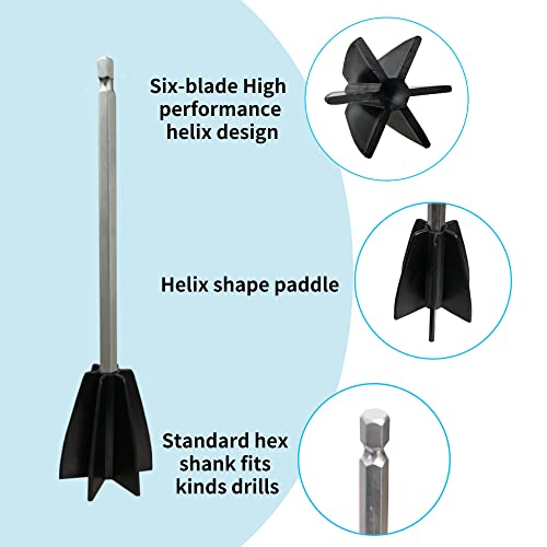 YeeBeny 6 Pcs Epoxy Mixer Attachment for Drill, 6 Reusable Multipurpose Bidirectional Paint Stirrer, Helix Mixer for Resin, Silicone Gallon Mixing Tools, Paint Mixer for Drill(6 paddles and 2 sticks）