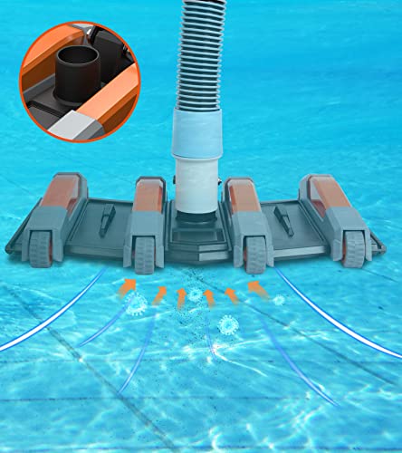 TidyMister Pool Vacuum Head with Non-Slip Wheels, Aluminum Handle and Stainless Steel Pin, Professional Weighted Flexible Vacuum Head for Inground Pools and Above Ground Pools