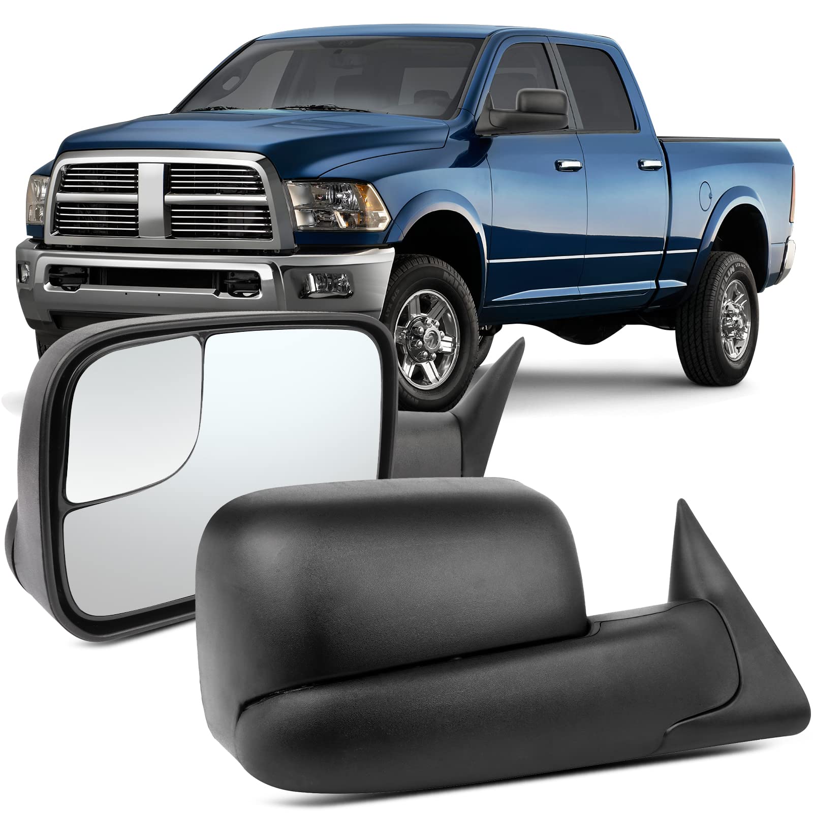 OCPTY Left Right Pair Tow Mirror Towing Mirrors for 1994-2001 for DODGE for Ram 1500 1994-2002 for DODGE for Ram 2500 1994-2002 for DODGE for Ram 3500 Manual Adjusted with Black housing