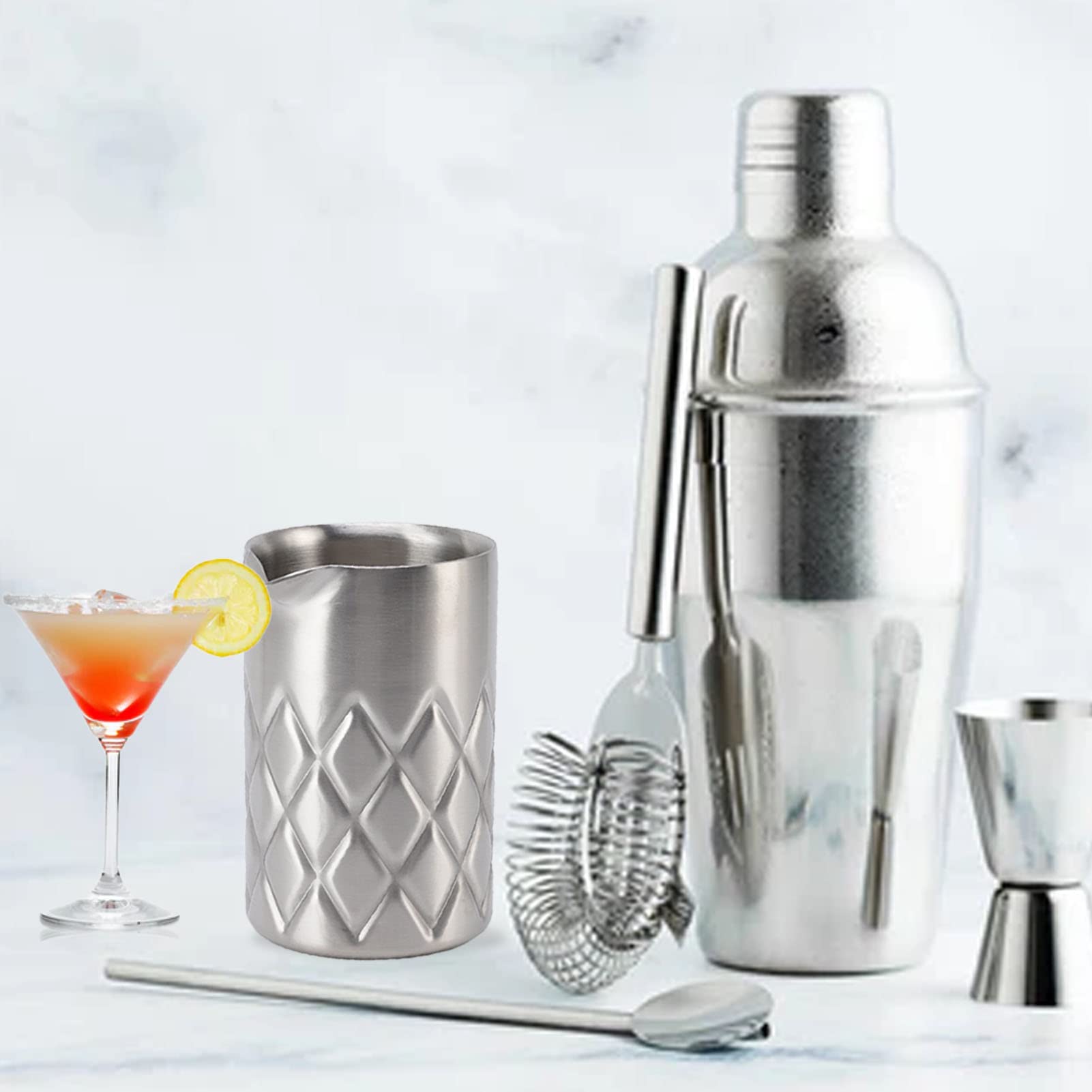 TOPINCN Cocktail Mixing Glass, Stainless Steel Mixing Glass Cocktail Shaker Double Wall Bartender DIY Tools Wine Mixer Thick Drink Mixing Cup for Home Bar