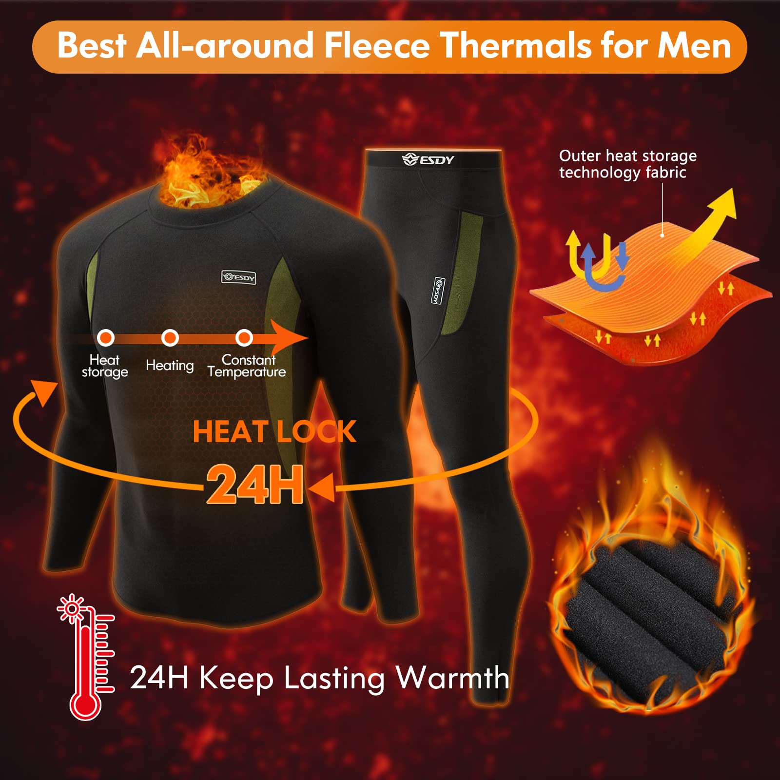 romision Mens Ultra Soft Thermal Underwear Set Fleece Lined Long Johns Warm Base Layers Top Bottom Set For Outdoor/Indoor Winter Activities A-black