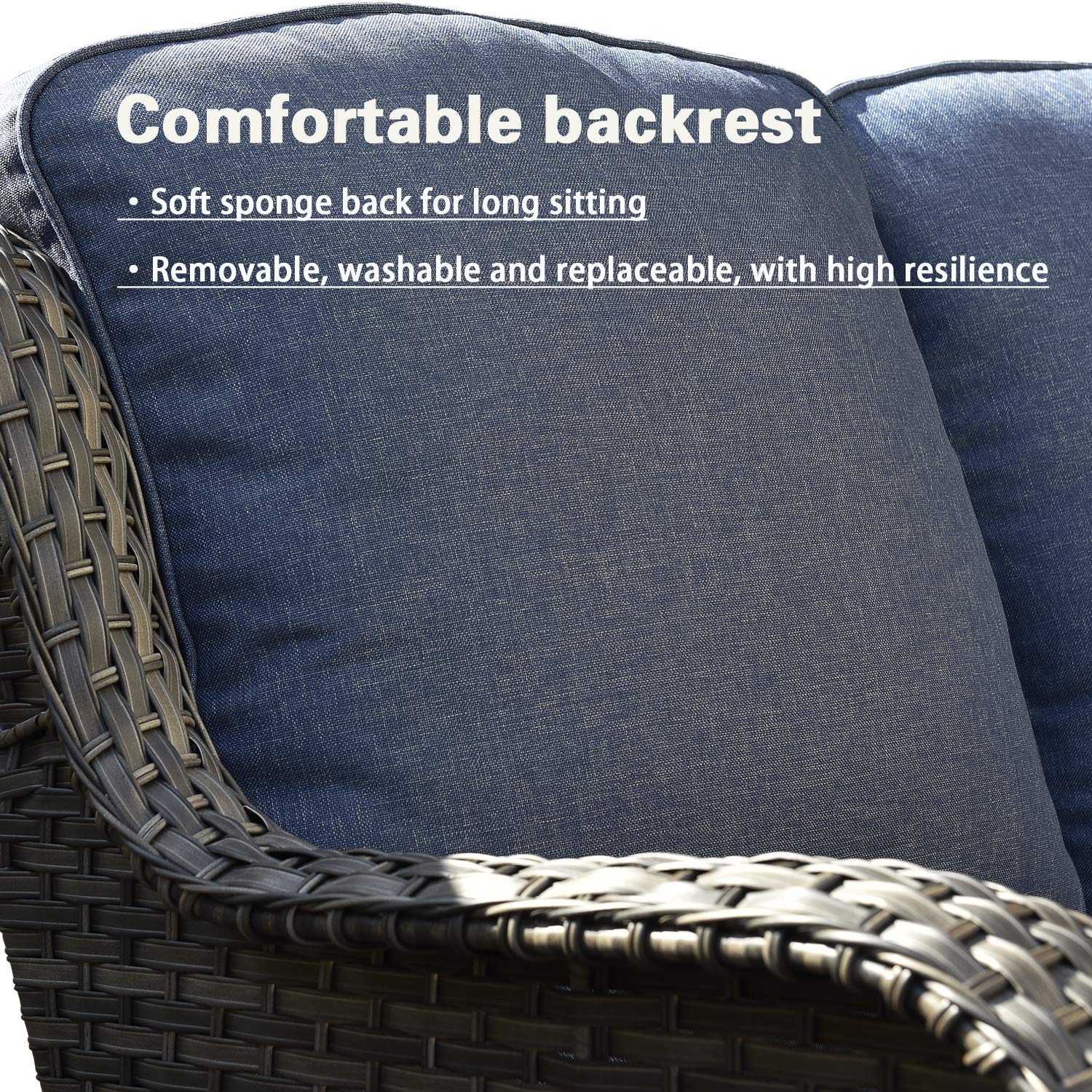 XIZZI Patio Furniture Sets Outdoor Furniture Conversation Set 5 Pieces All Weather Wicker High Back Couch with Ottomans,Grey Wicker Denim Blue