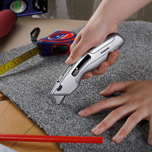 WORKPRO Retractable Utility Knife and Self-retracting Safety Box Cutter 2-in-1 with 2 Extra Blades Included