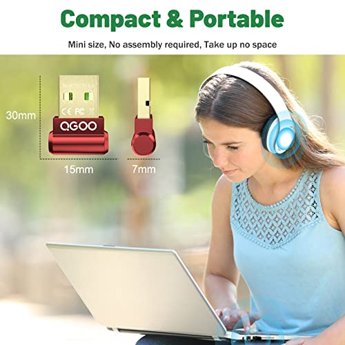 USB Bluetooth Adapter for PC - QGOO Bluetooth Dongle 5.3 EDR, Wireless Bluetooth Receiver for Desktop Computer Laptop Bluetooth Windows 8.1/10/11(red-013)