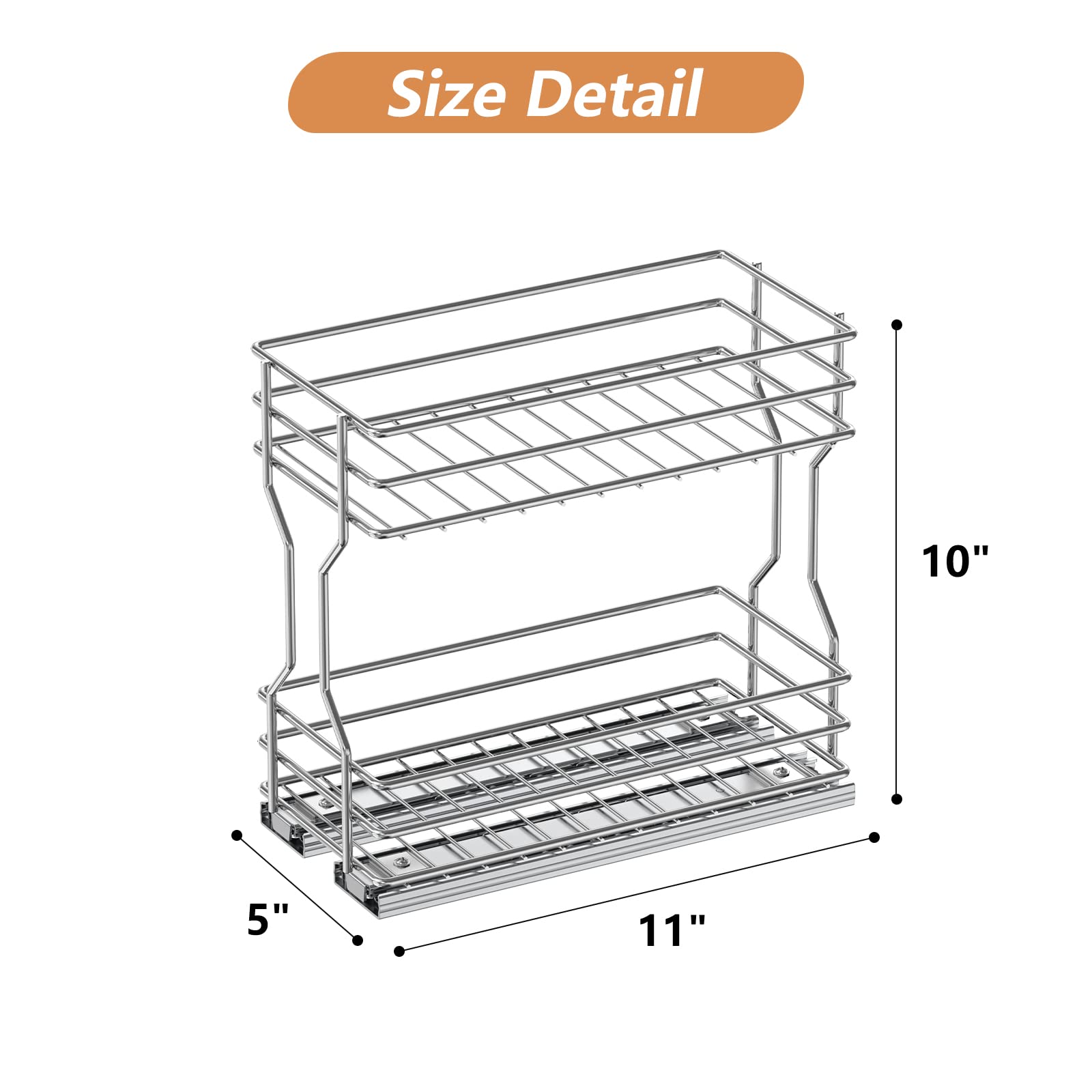 ROOMTEC Pull Out Cabinet Organizer 14" W x 18" D, Kitchen Cabinet Organizer and Storage 2-Tier Cabinet Pull Out Shelves Under Cabinet Storage for Kitchen Chrome