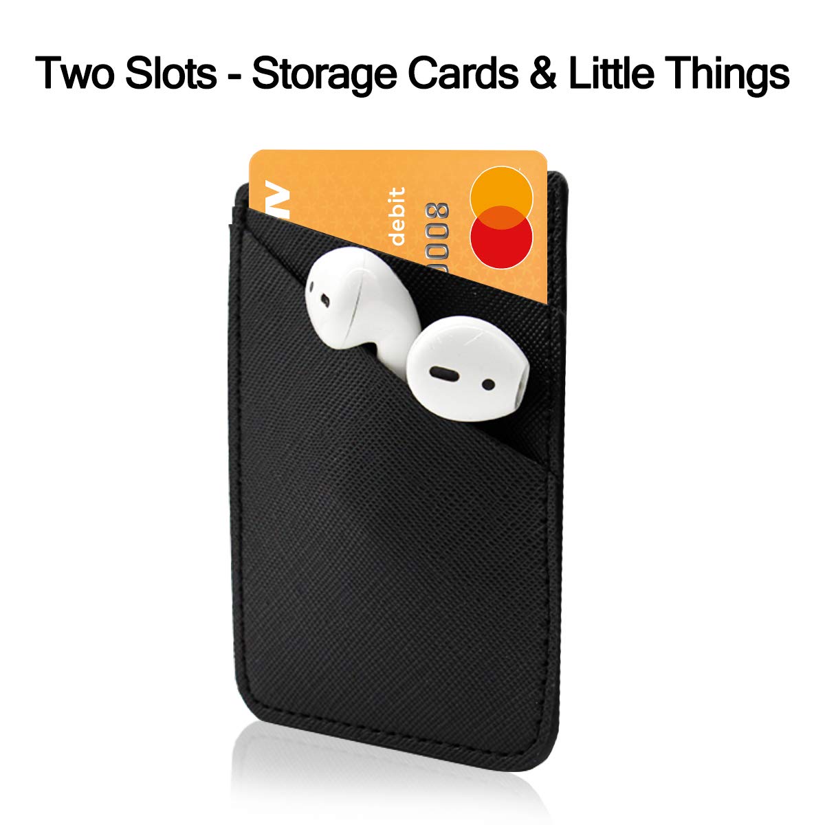 Phone Pocket Wallet Card Holder Stick on Leather Adhesive Sticker for Back of Cell Phone(Black)