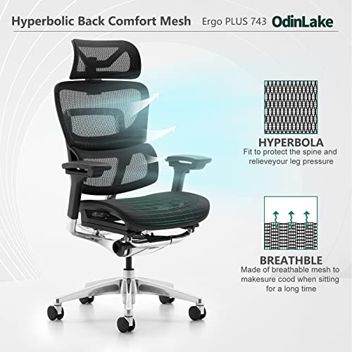 Odinlake Big & Tall Office Chair 500lbs, Heavy Duty Ergonomic Mesh Chair, High Back Swivel Computer Chair with Lumbar Support & 4D Arms,Adjustable Wide Seat Home Desk Chair with Headrest