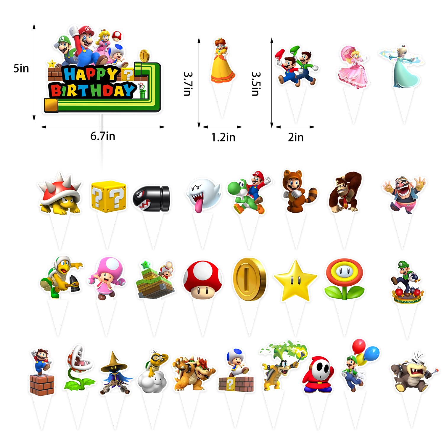 Mario Happy Birthday Cake Topper, Party Supplies Decorations for Mario Party Supplies Decor