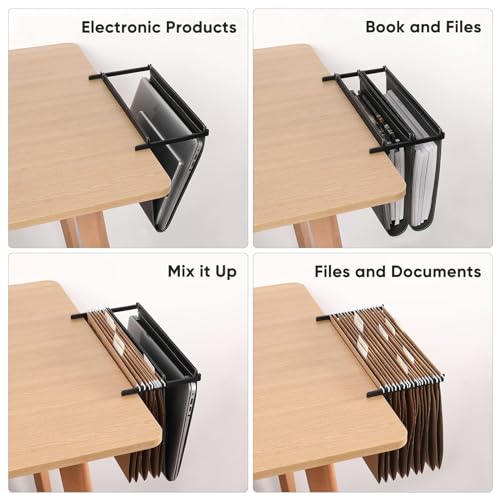 Nuslne Hanging Desk File Organizer, Vertical Hanging Desk Storage,Under Desk Storage,Sturdy File Holder and Laptop Holder for offices, homes, schools, Ideal Desk-Side Storage Solution,Fits A4-Size