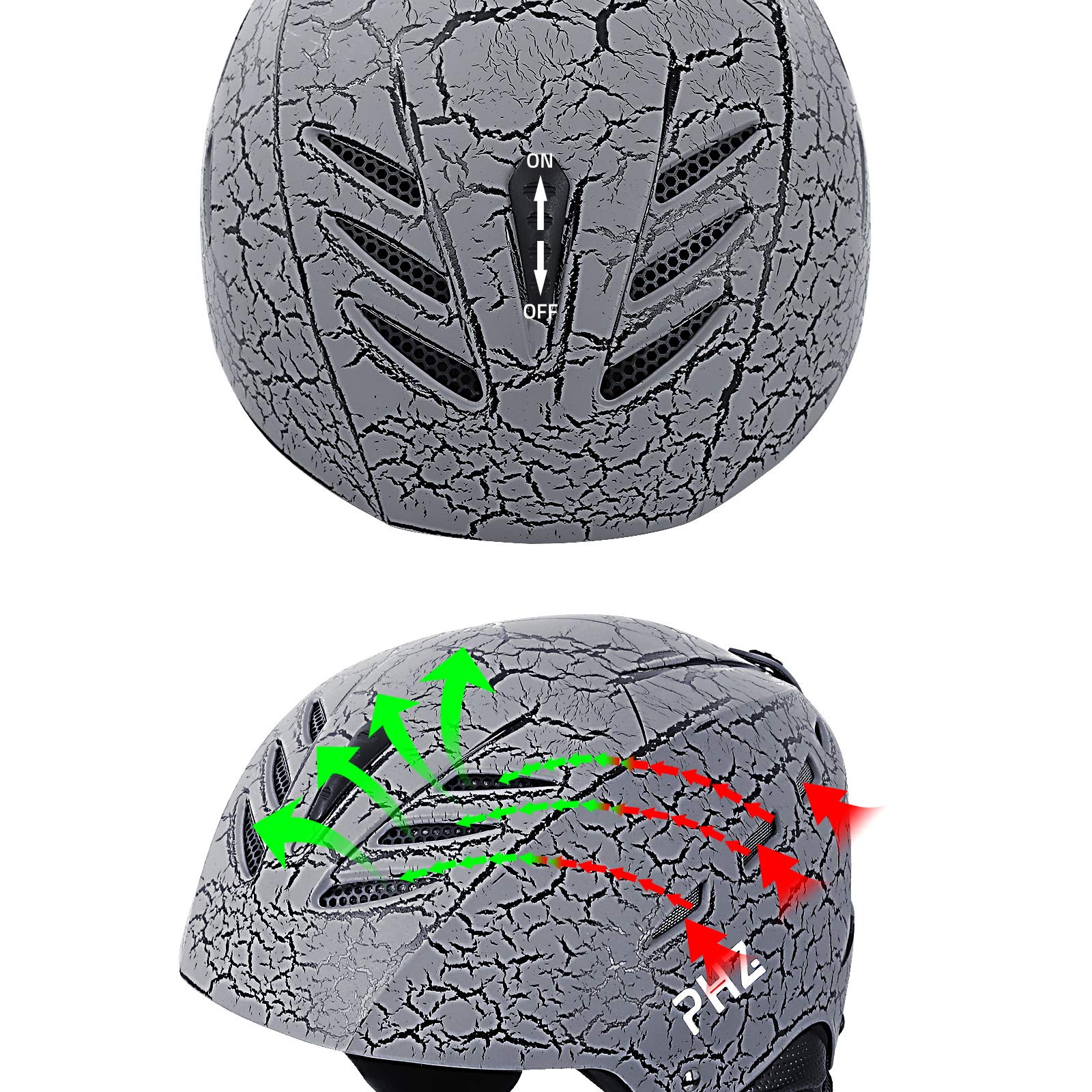 PHZ. Ski Helmet Snowboard Helmet for Men, Women Youth, Snow Sport Helmet, Goggles Compatible, Performance & Safety w/Active Ventilation