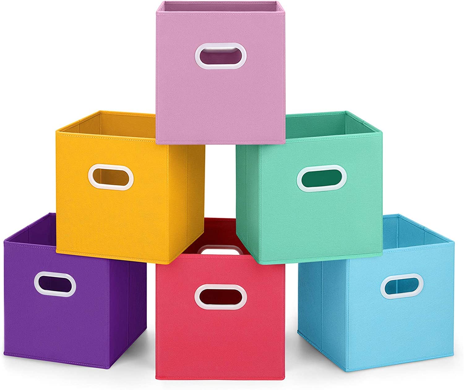 MaidMAX Cloth Storage Cubes, Cube Organizer Bins, Foldable Storage Baskets Containers with Dual Plastic Handles for Home Office Nursery Drawers Organizers, Aqua Chevron, 10.5×10.5×11 inches, Set of 6