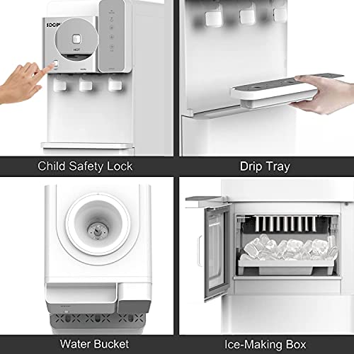 SOOPYK Hot and Cold Water Dispenser with Ice Maker for 5 Gallon Bottle Water Cooler Dispenser Built-in Ice Maker 27 lbs in 24 hrs with Child Safety Lock