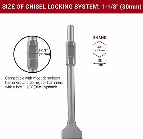 XtremepowerUS Hex Shank Replacement Chisel (Scrapping Chisel) Bit 1-1/8" Chisel Hex for Electric Demolition Jack Hammer,Silver