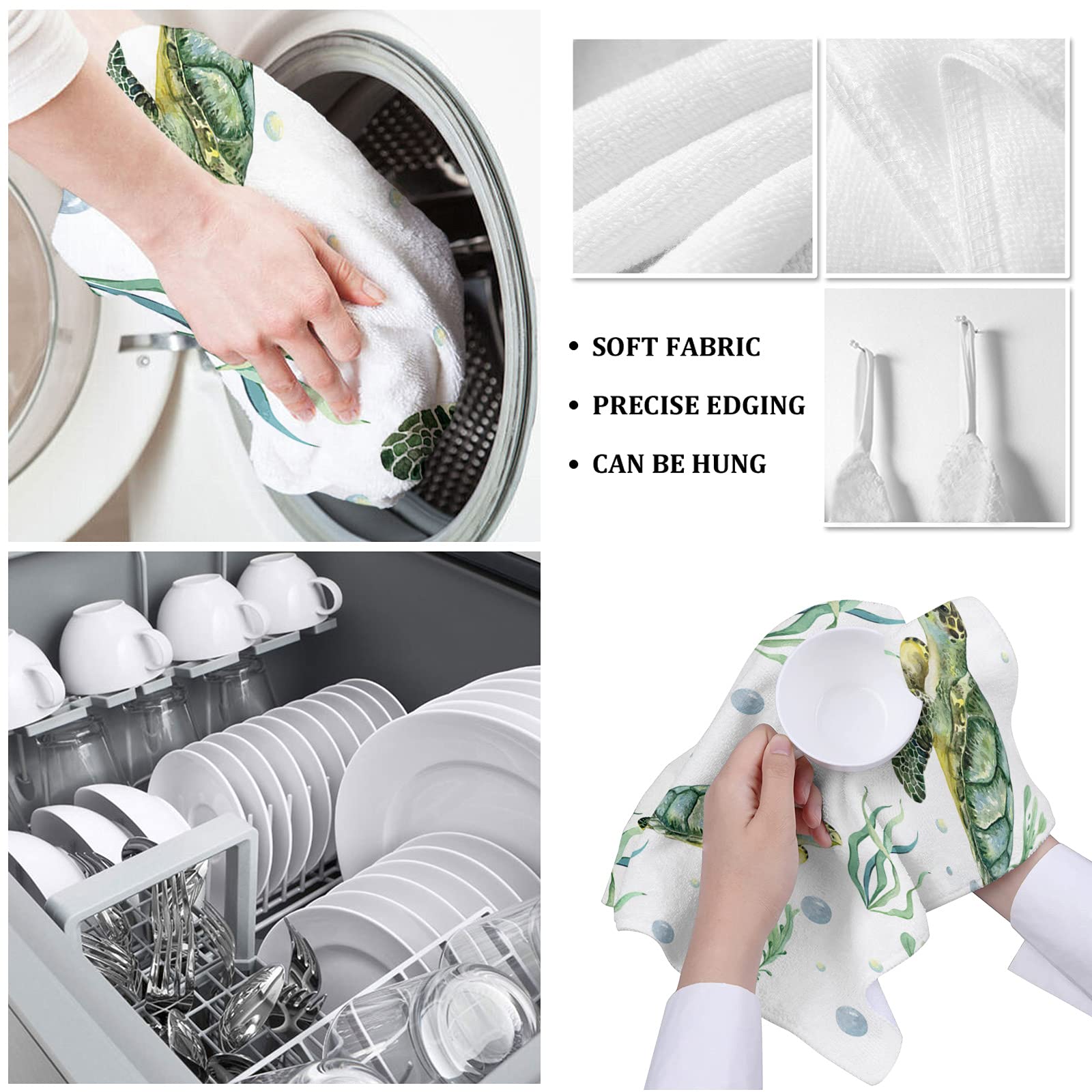 RainbowDay Cotton Kitchen Towels Super Soft Absorbent Kitchen Dish Towels for Drying Dishes/Hand/Tea/Bar Towels Sea Turtle Coral Marine Life Cleaning Kitchen Towels 2 Pack, 18x28 Inch