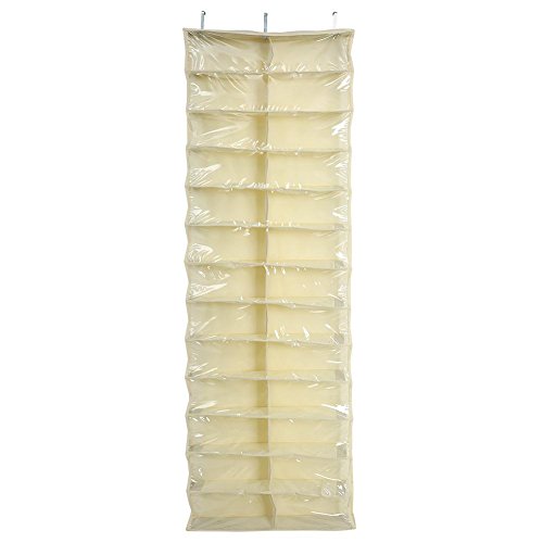 Yuecoom Hanging Shoe Organizer Over Door, 26 Large Pocket Shoe Rack Closet Shoes Hanger Non-Woven Transparent Storage Bag(Beige)