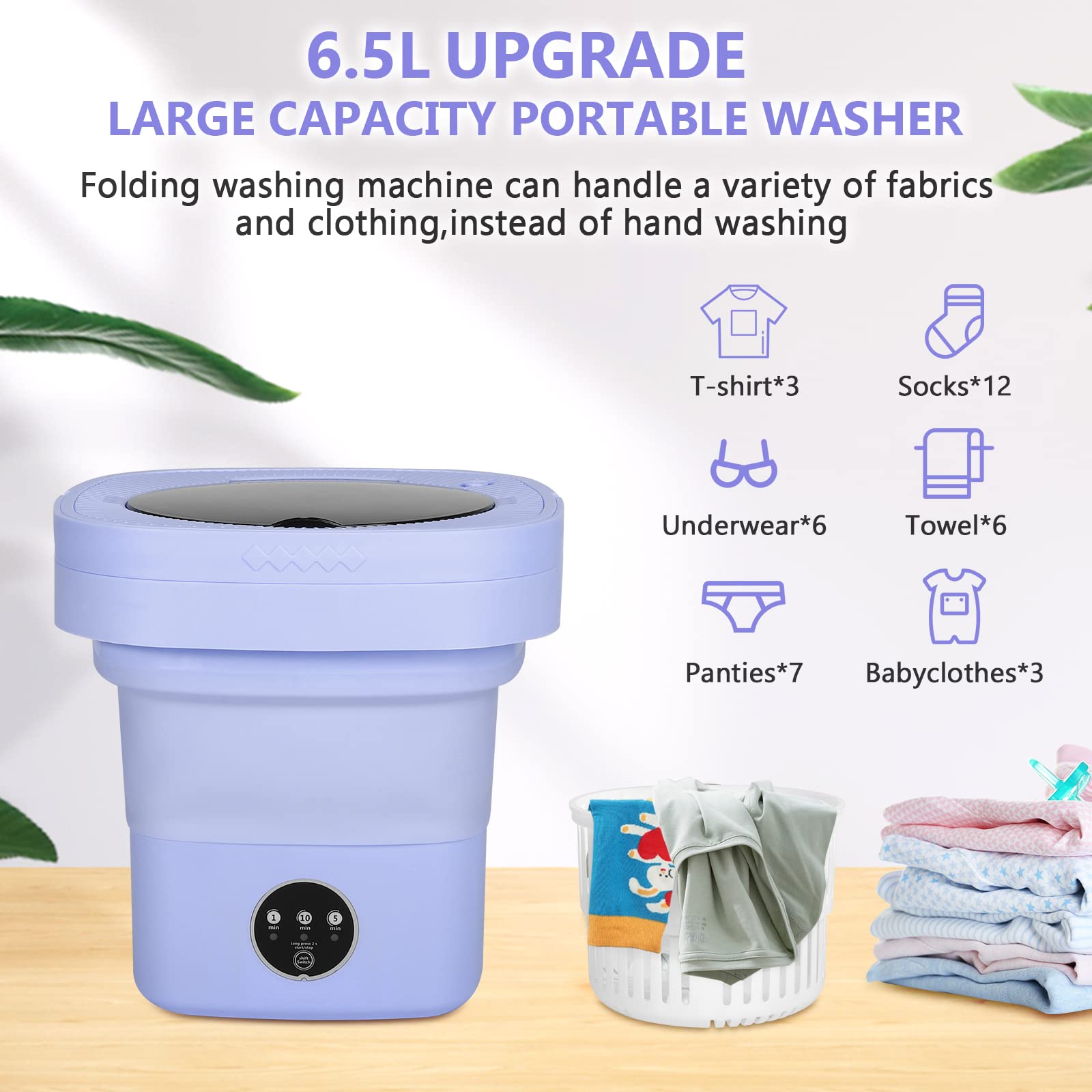 Portable Washing Machine and Dryer Combo, 6.5L Mini Folding Washing Machine Portable with Disinfection Function, Small Portable Washer and Dryer Combo for Apartments, Dorm, Camping, RV, Travel Laundry