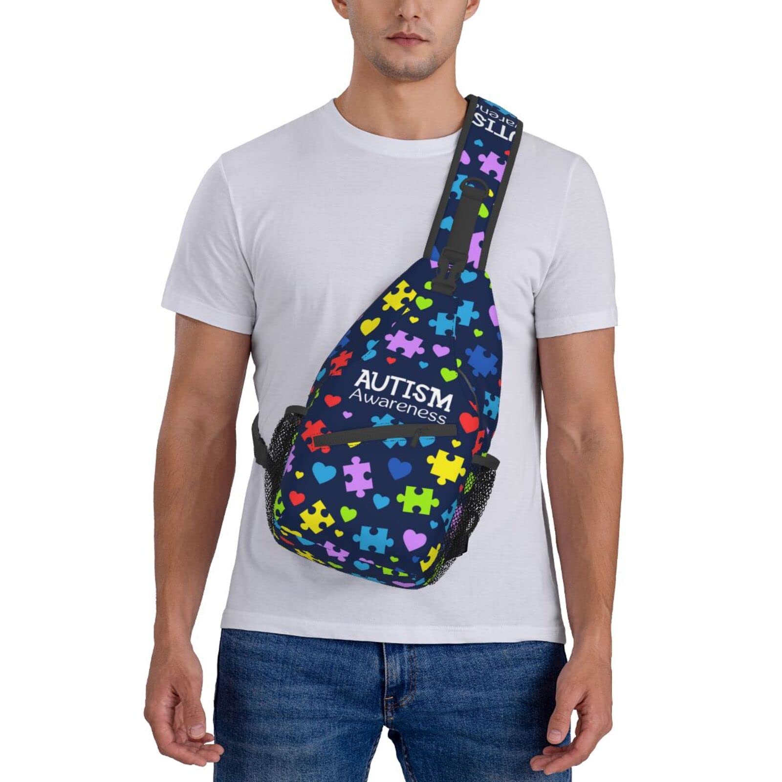 ROSIHODE Cute Autism Awareness Sling Backpack, Multipurpose Crossbody Chest Bag Shoulder Bag Travel Hiking Daypack for Men Women