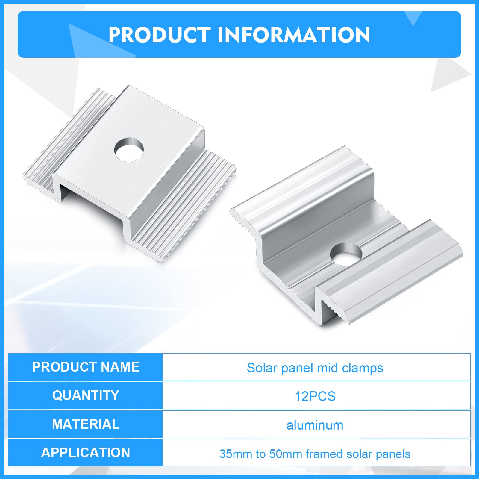 Zhengmy 12 Pack Solar Panel Mid Clamps 1.06 Inch Solar Panel Bracket Aluminium Mounting Accessories Aluminum Solar Mid Clamp for Solar Panel Mounting Solar Panel Mid Clamp