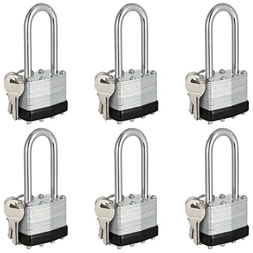 Travate Keyed Alike Padlocks, Laminated Heavy Duty Padlocks Keyed Alike Set of 6, Key Lock with 1-9/16"(40mm) Wide Body 2-inch Long Shackle for Storage Unit, Sheds, Garages and Fence