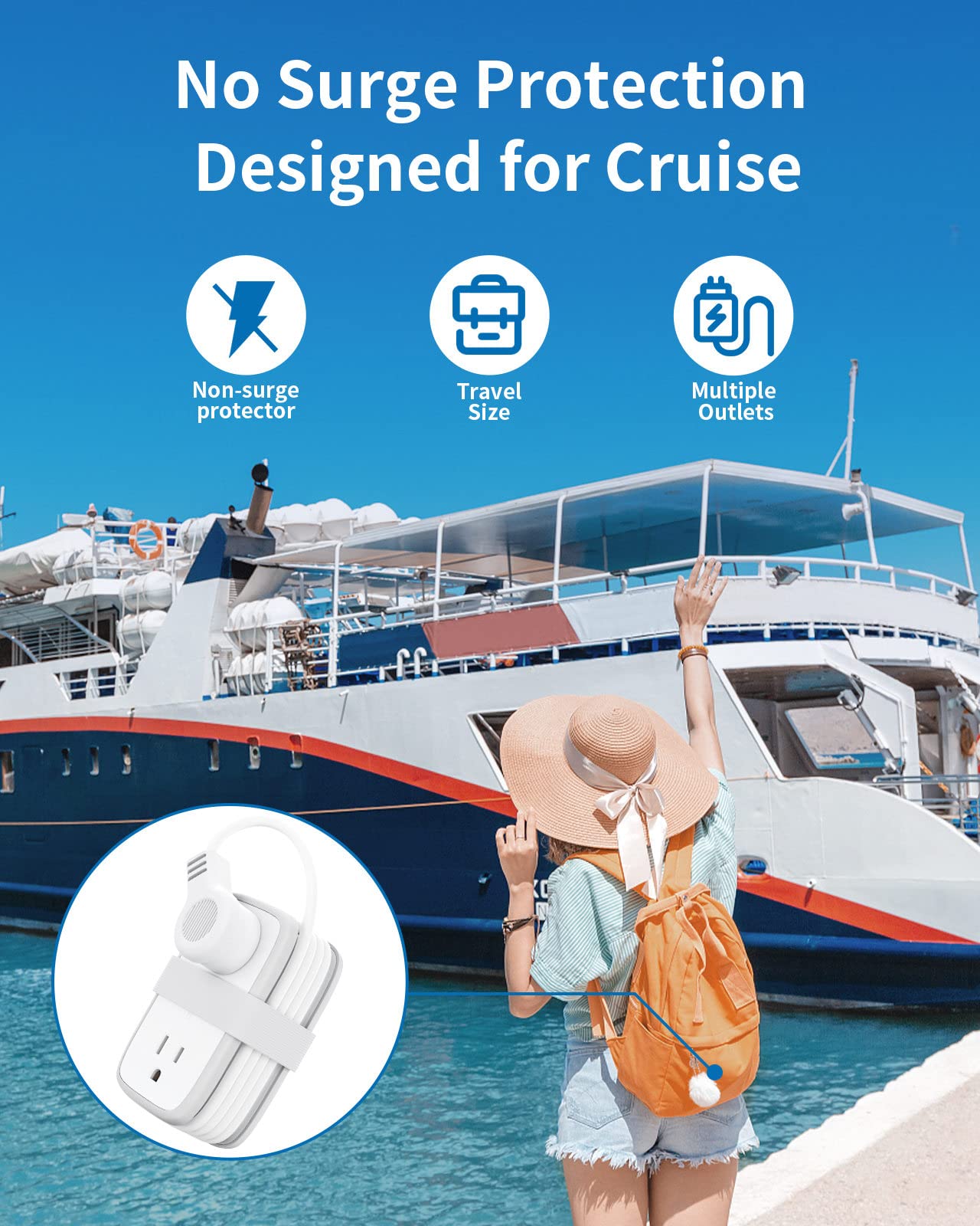 Travel Power Strip with USB Ports, NTONPOWER 4 Outlets 3 USB with 4FT Wrapped Short Extension Cord Flat Plug, USB Portable Desktop Charging Station, Compact for Hotel Travel Cruise Essentials, White