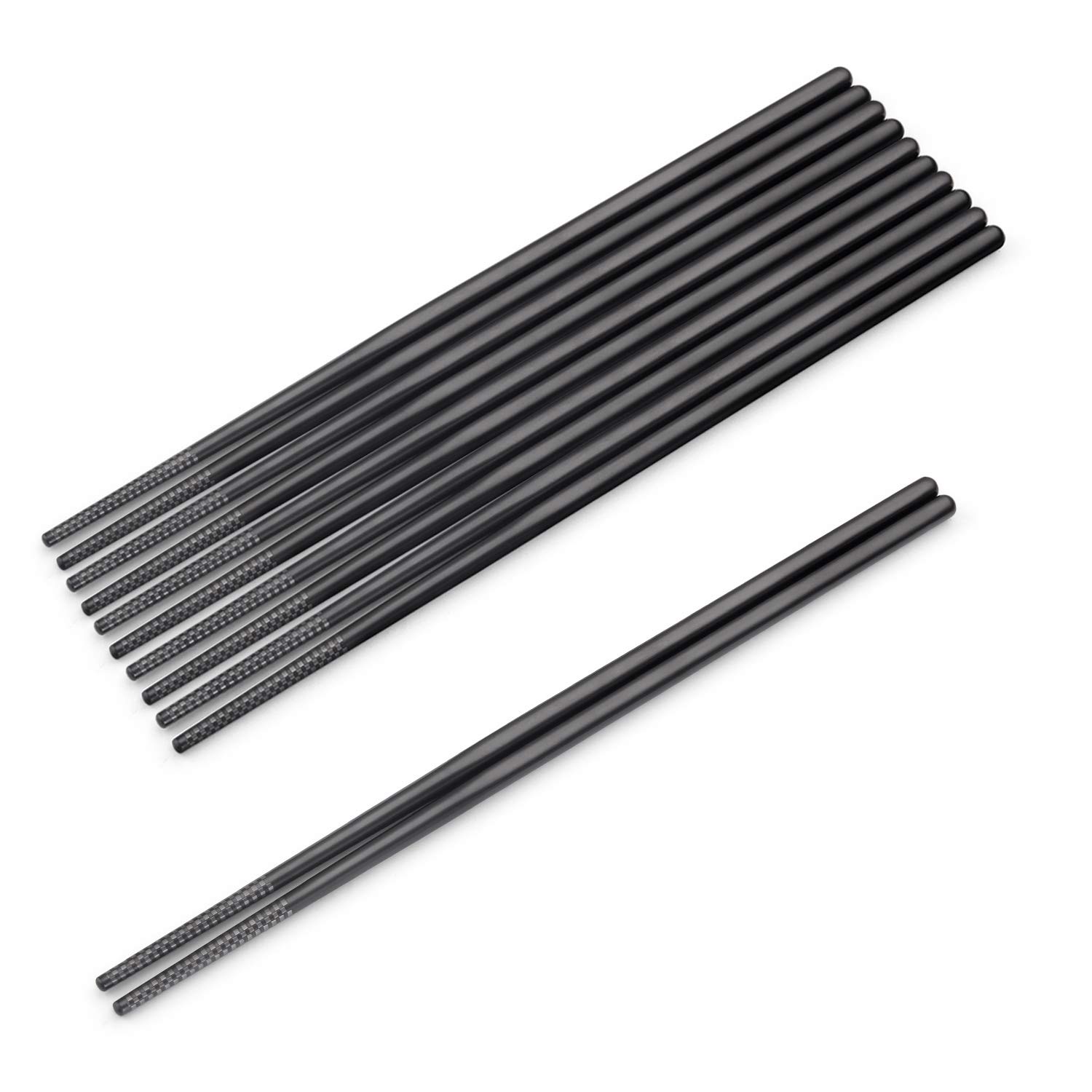 SHARECOOK Chopsticks set, 18/10 Stainless Steel Metal Korean Chopsticks, 9.45 Inches Reusable Chopsticks for Dinner, Easy to Hold (5 Pairs, Black)