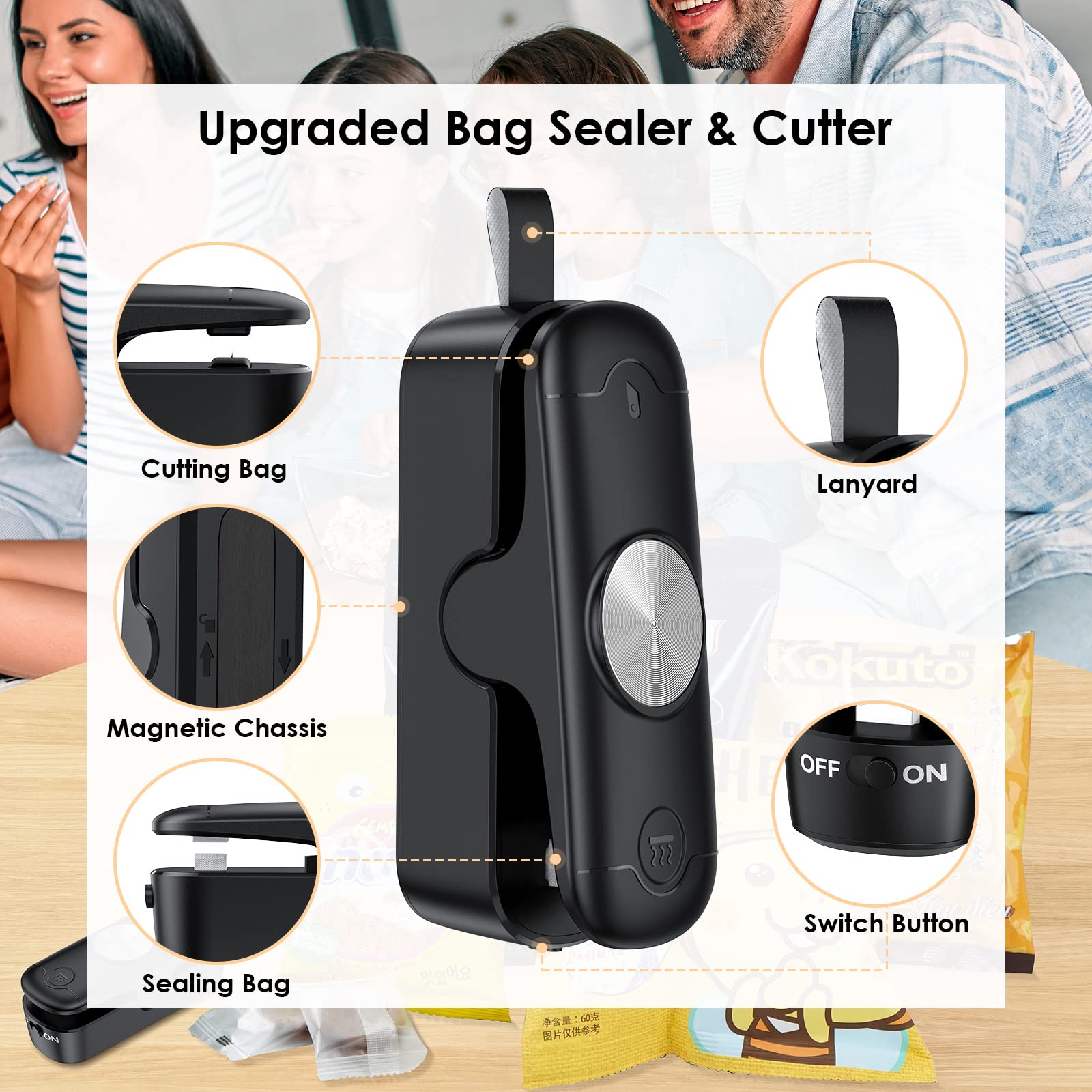 OEOP Mini Chip Bag Sealer, 2 in 1 with Cutter Handheld Plastic Heat Seal Vacuum Sealer Machine Kitchen Gadget for Mylar/Food Storage Bag