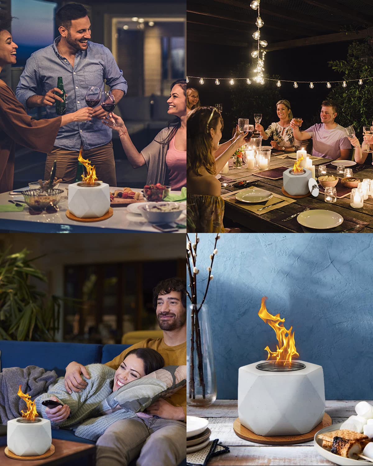 TOLOYE Tabletop Fire Pit, Portable Table Top Fire Pit Bowl Cement Alcohol Tabletop Fireplace for Indoor Outdoor S'Mores Maker Mini Fire Pit Smokeless Rubbing Burner Fire Bowl Gray