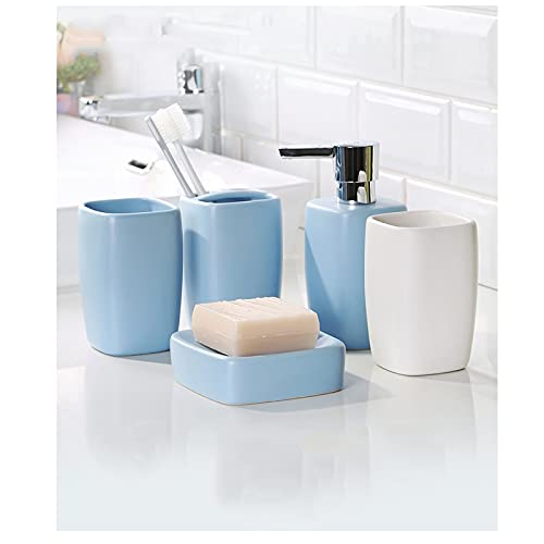 QTBH Soap Dispenser Matte Ceramic Soap Dispenser Home Bathroom Kitchen Office Shampoo Dishwashing Liquid Cosmetic Lotion Bottle 370ml/13oz Soap Pump (Color : Blue)