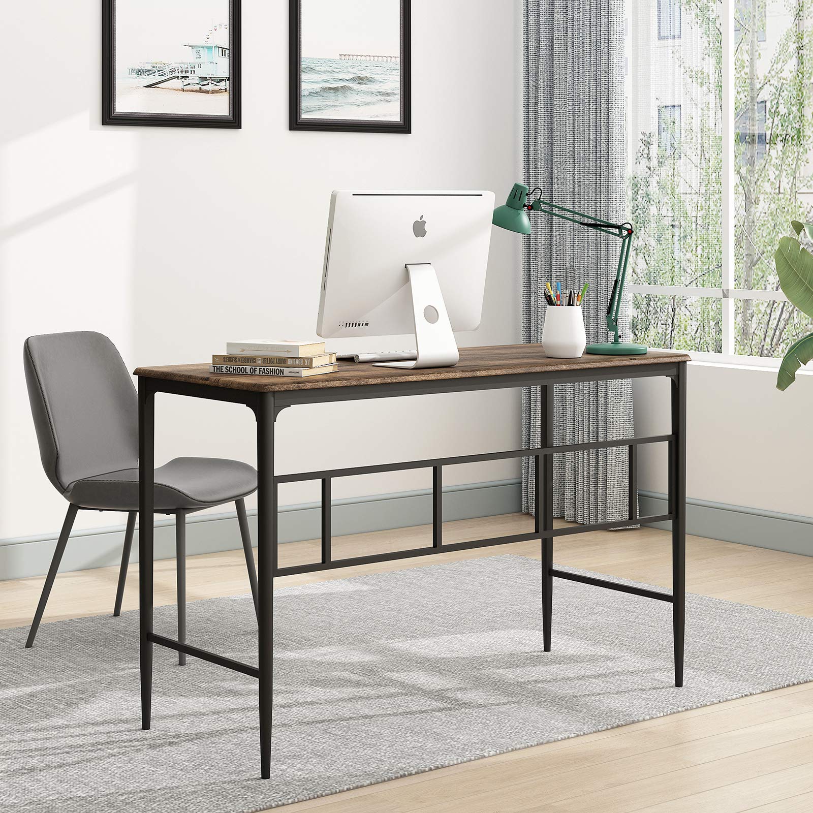 O&K FURNITURE Computer Desk, Industrial Computer Table Office Desk Workstation for Home Office,47 inch Study Writing Desk,Brown