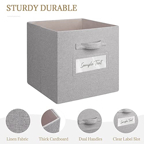 Posprica 13x13 Cube Storage Bins 8 pack, Collapsible Foldable Fabric Storage Boxes with Label Window, Storage Baskets Organizer with Dual Handles for Shelves, Clothes, Closet, Office, Bedroom, Grey