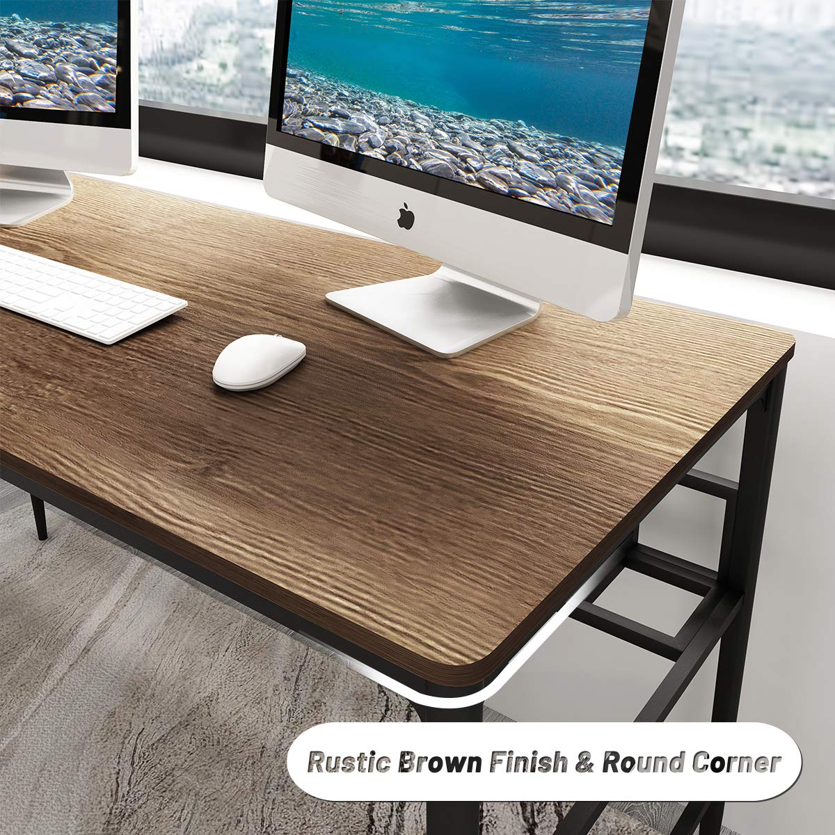 O&K FURNITURE Computer Desk with Book Shelf,55 Inch Study Writing Table, PC Laptop Desk for Home Office Workstation,Rustic Brown