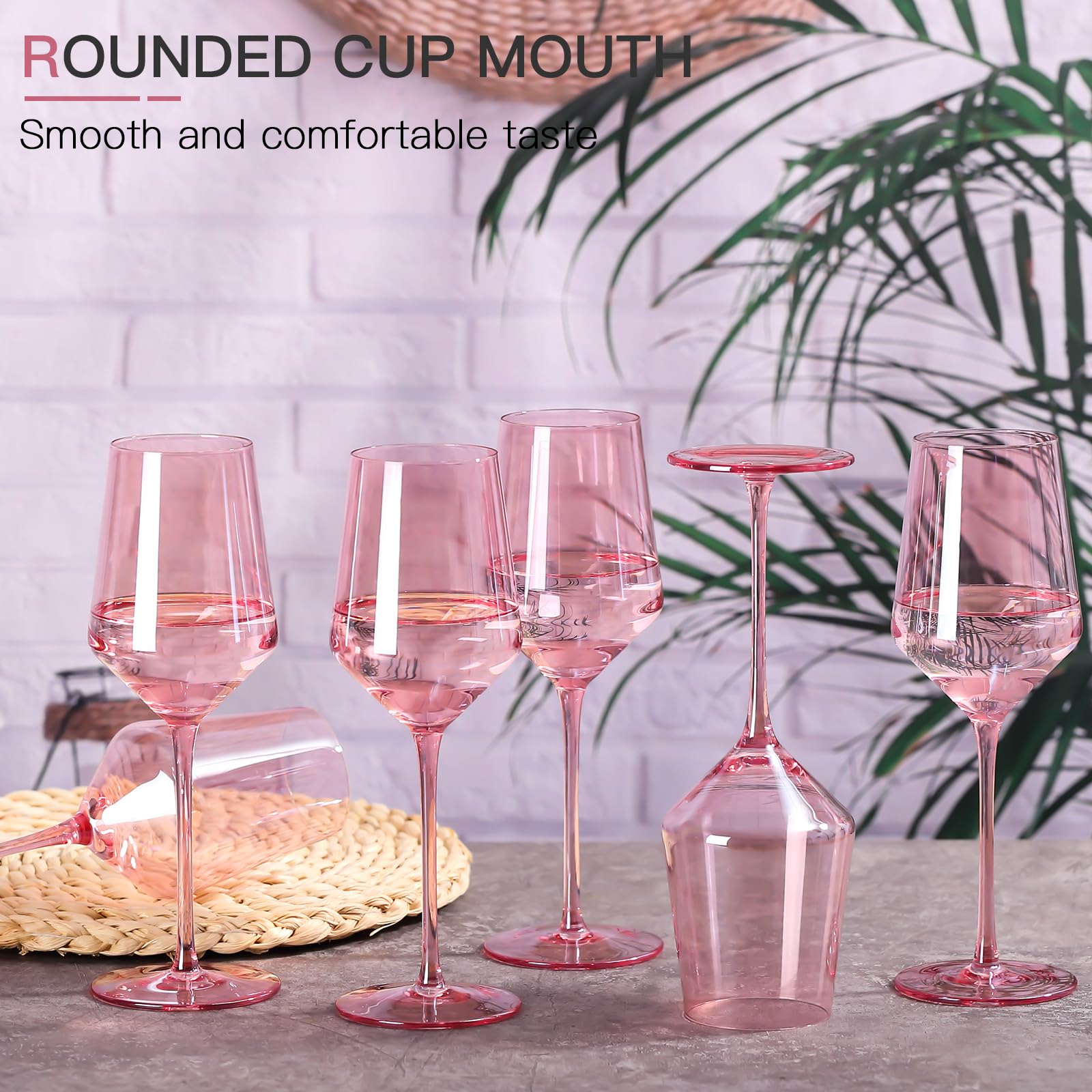 Pink Crystal Wine Glass Set of 6 - Hand-Blown Long Stem Wine Glasses, Unique Wine Glasses Gift For Wine Lovers, Dinner, Party, Wedding