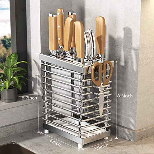 Sublibelief Knife Rests - Knife Block Holder Kitchen Stainless Steel Knife Organizer Storage Stand 8 Slots Top Hollow Iron Wire Different Size Shape Knife Sharpeners Scissors Kitchen