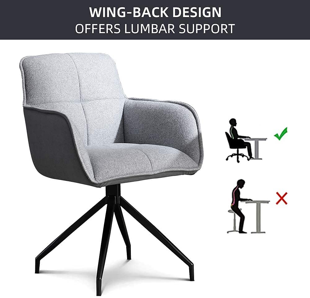 Rotatable Ergonomic Computer Desk Chair with Armrests Upholstered Seat Reception Sofa Armchair for Living Room Lounge Restaurant Office Study Chair(Grey)