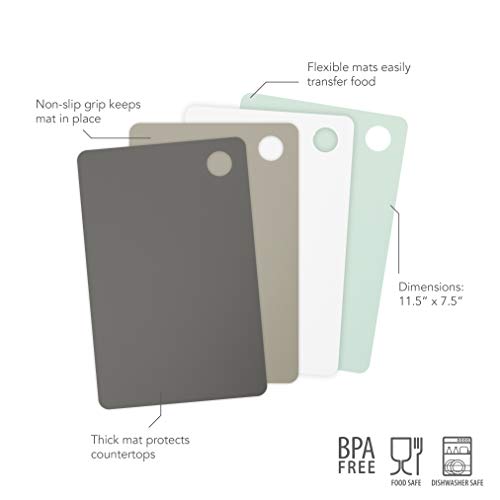 Tovolo Small Set of 4 Assorted Colors, Food Meal Prep Flexible Kitchen, BPA-Free Plastic Board, Dishwasher-Safe Cutting Mats