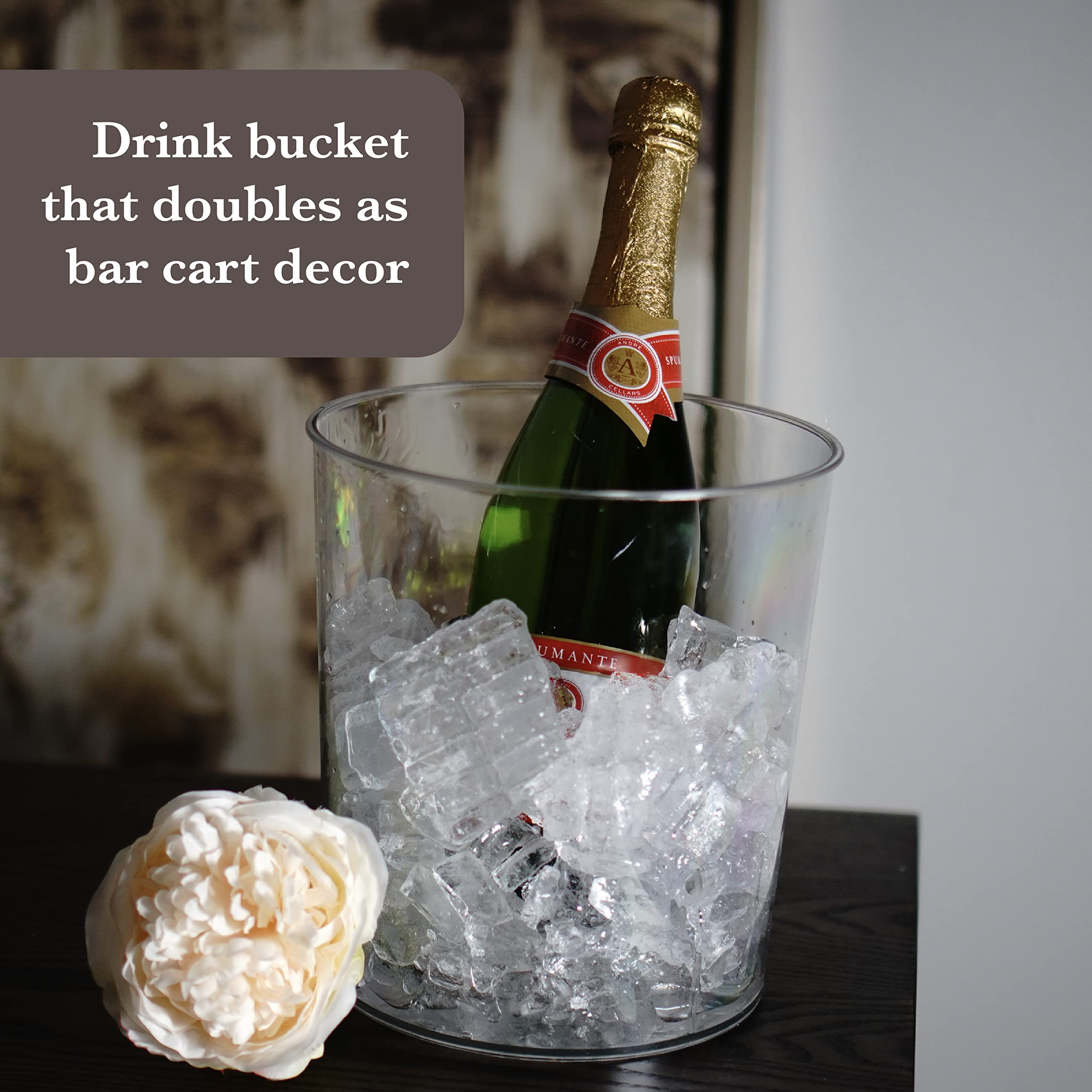 Spec101 Champagne Ice Bucket 6 Pack - Wine Bottle Chiller Beverage Tub Clear Plastic Ice Bucket Wine Buckets for Parties