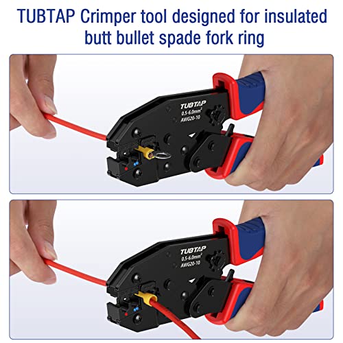 TUBTAP Crimping Tools for Electrical Connectors [AWG 20-10] - Wire Crimpers - Wire Crimping Tool - Ratcheting Wire Crimper for Heat Shrink Wire Connectors and Insulated Nylon Connectors, 0.5-6.0mm²