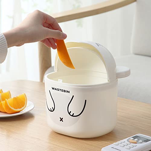 YISTOS Mini Countertop Trash Can with Lid, Desk Small Trash Can, Waste Garbage Bin, Room Decoration Big Ears Desktop Wastebasket for Countertop, Vanity, Office or Coffee Table - White, Bear-White