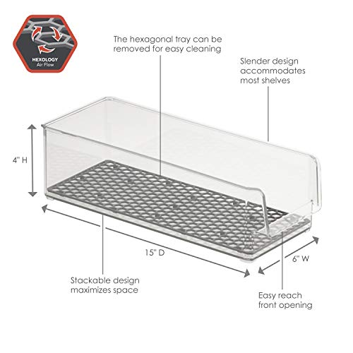 Spectrum Diversified Hexa in-Fridge Large Refrigerator Bin for Storage and Organization of Fruit Vegetables Produce and More, 15 x 6 x 4.25, Clear/Dark Gray