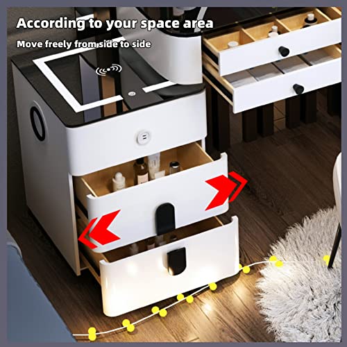 ZGNBSD Vanity Desk - Makeup Vanity with Bluetooth Speaker and Wireless Charging Station, Includes Cute Vanity Mirror and Seat, Vanity with 5 Drawers, Solid Wood, for Her (Grey)