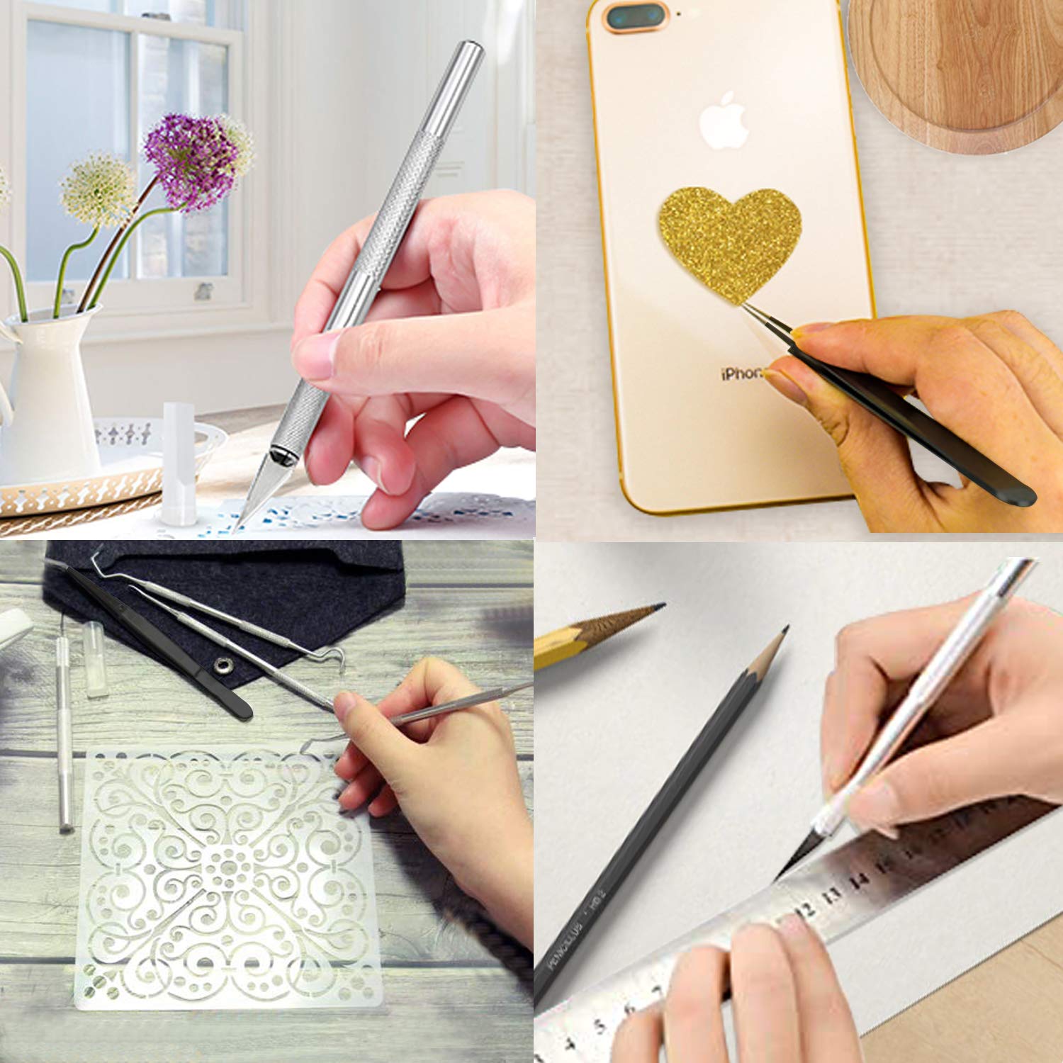 PLANTIONAL Craft Weeding Tools for Vinyl: 18 PCS Craft Basic Set Tools Kits Including Scissor, Tweezers, Weeders, Scraper, Spatula for Weeding Vinyl | Silhouettes | Cameos